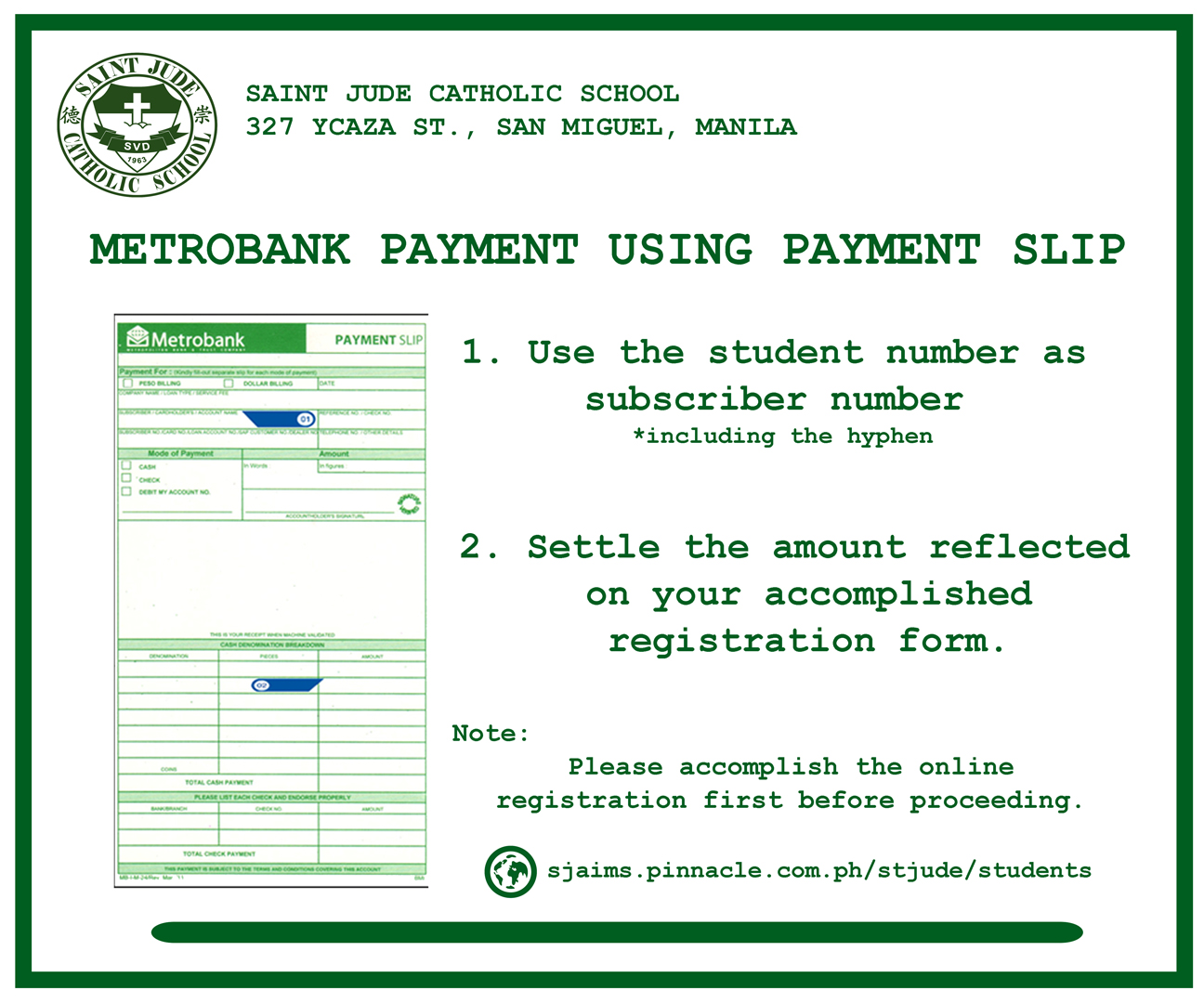 METROBANK Payment Slip Instructions Saint Jude Catholic School METROBANK Payment Slip Instructions Saint Jude Catholic School
