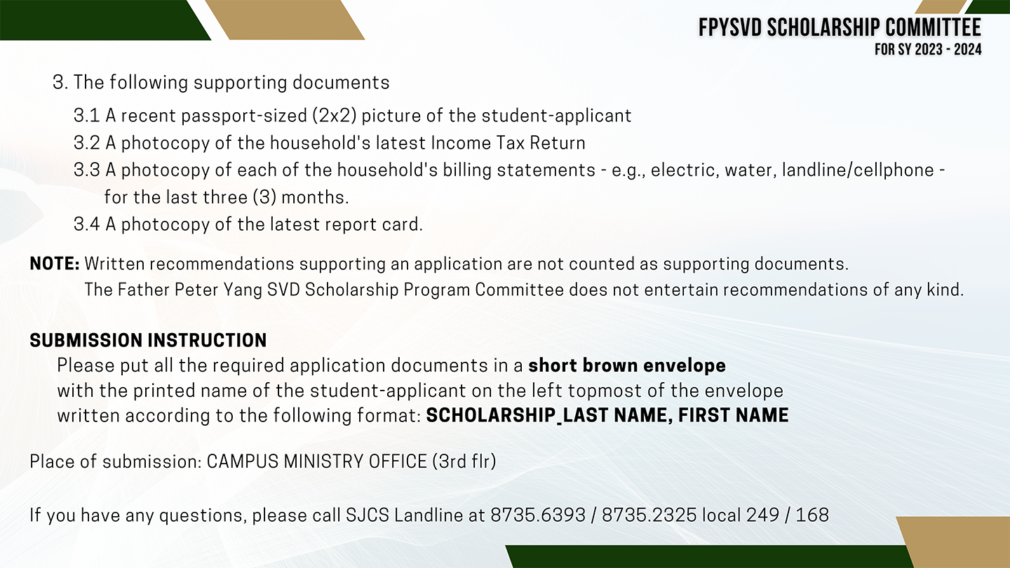 The Father Peter Yang, SVD SCHOLARSHIP PROGRAM – Saint Jude Catholic School