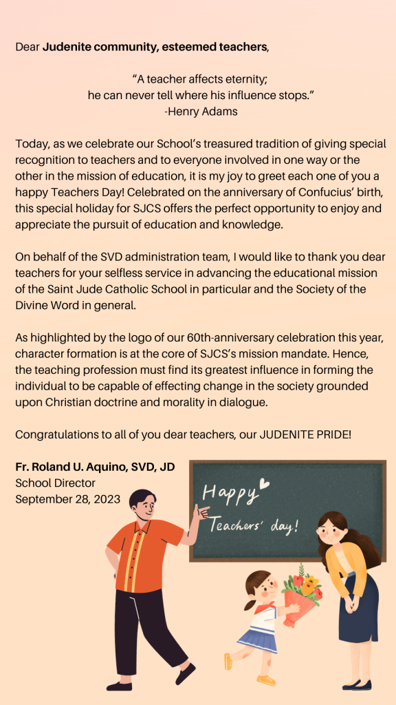 Director’s Message for Teachers’ Day – Saint Jude Catholic School